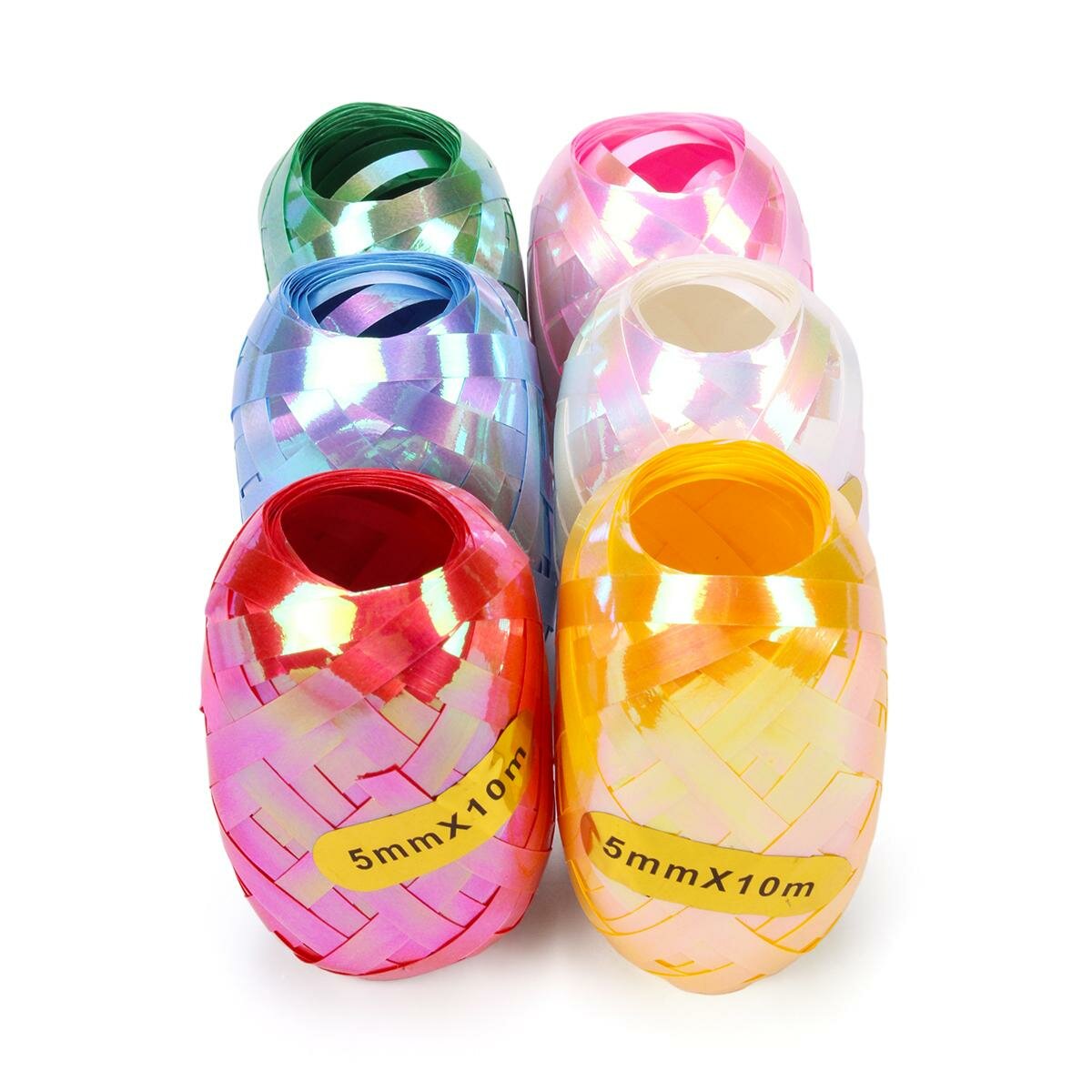 Лента упаковочная блестящая, 6 цветов в наборе, 5мм х 10м – для творчества и подарков