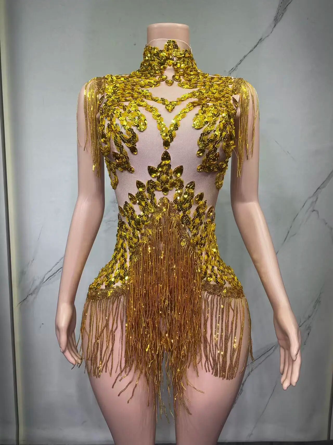 Синее сетчатое боди со стразами, Style 2, L