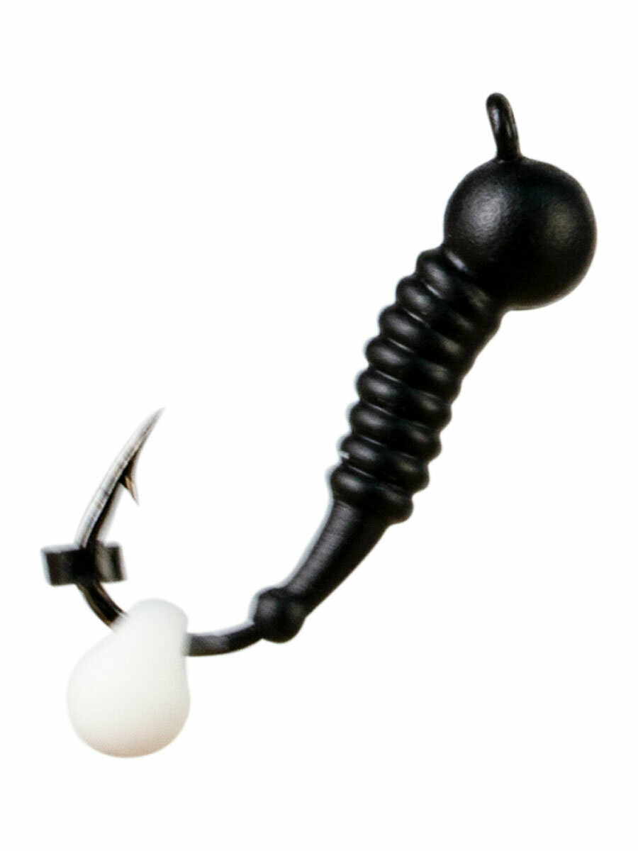 Мормышка безнасадочная (безмотылка) для летней и зимней рыбалки Личинка комара "Левша-НН", 0,57 г, Drops белый, крючок №12, чёрный / 3 шт.