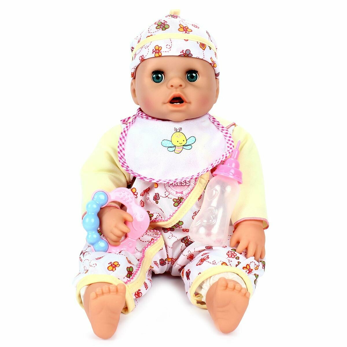 Интерактивный пупс "Крошка" с растущими зубами, 41 см, желтый, звук