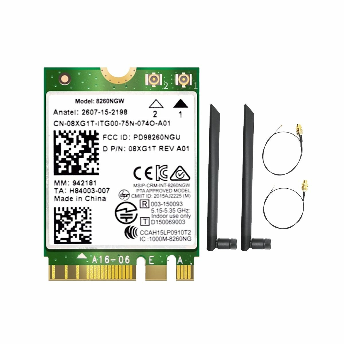 8260 8260NGW WiFi Card + 2X8DB Антенна 2.4G/5Ghz 867M Bluetooth 4.2 NGFF M.2 Модуль беспроводной карты WiFi для Intel AC 8260