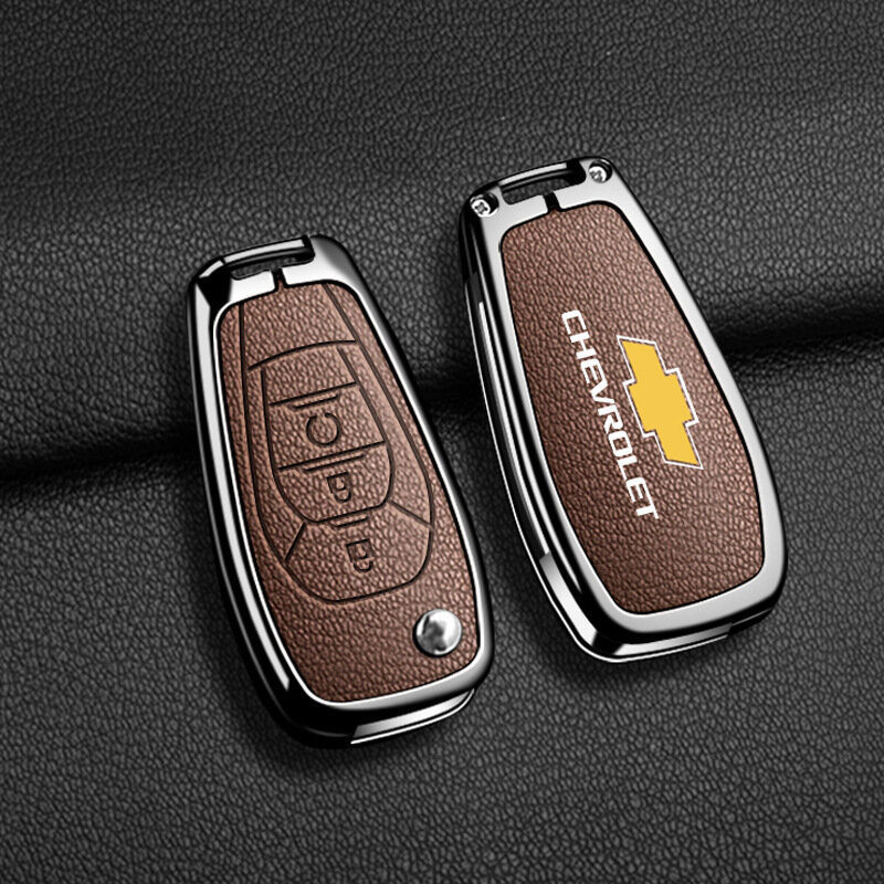 Чехол для ключа-брелока Chevrolet C-Series 3-кнопочный с коричневой текстурой кожаной поверхности для моделей Cruze,