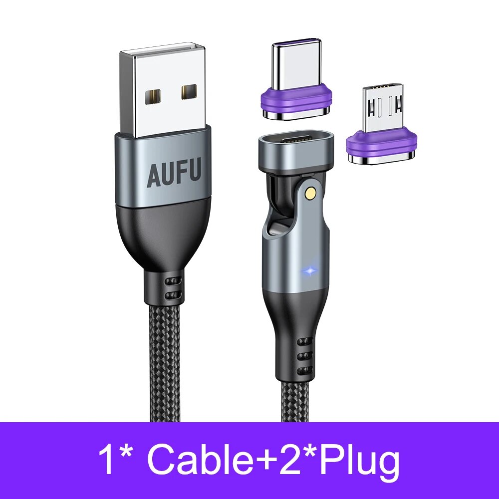 AUFU Магнитный кабель 1м, 3A, 2-в-1 (Type-C/Micro USB), черный