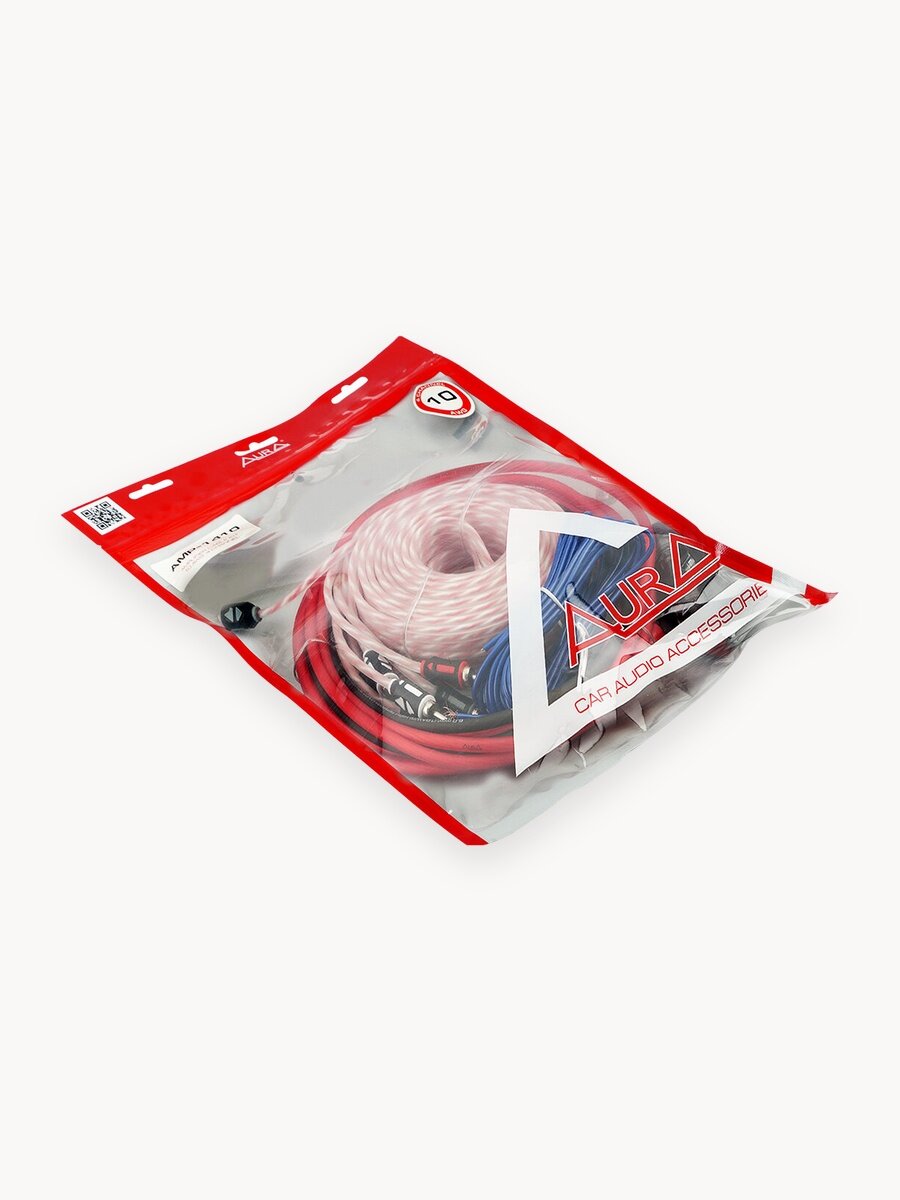 Комплект кабелей AurA AMP-1410 2x10AWG для усилителя, 6 м, витая пара, RCA, "remote", красный