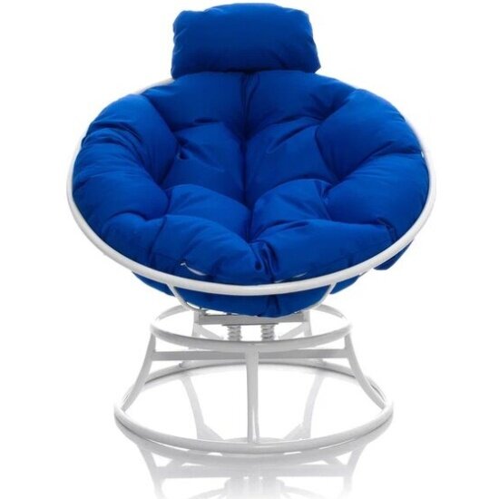 Садовое кресло M-group м-групп папасан пружинка мини без ротанга белое, синяя подушка