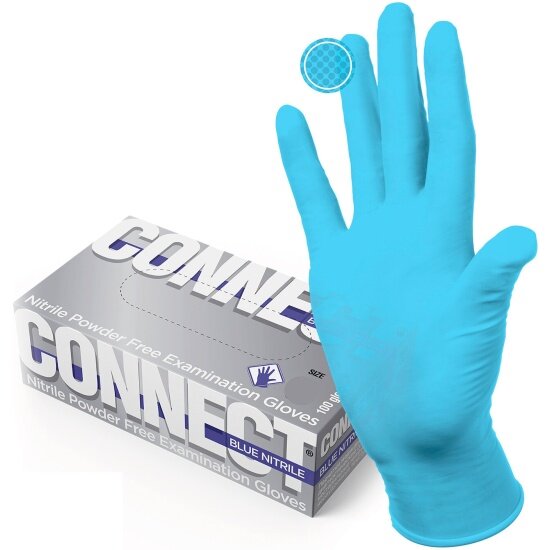 Перчатки смотровые Connect нитриловые, голубые, 50 пар (100 штук), размер XL