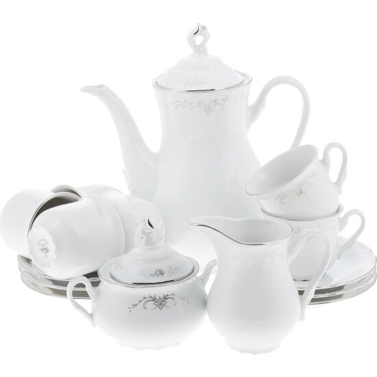 Кофейный сервиз Thun 1794 "Серый орнамент отводка платина" фарфор