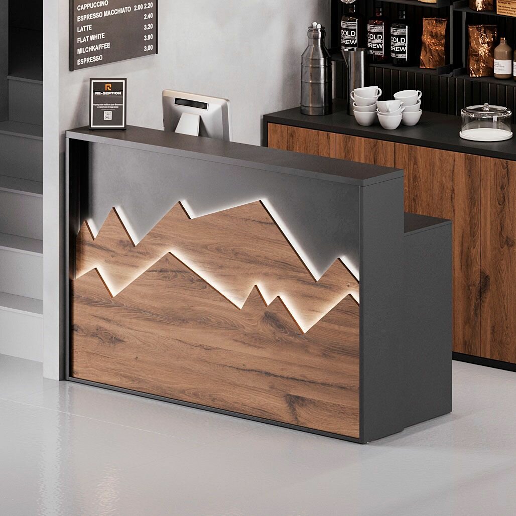 Барная стойка "Горы" Черный/Юстус/ 2000х1200х700, С Подсветкой