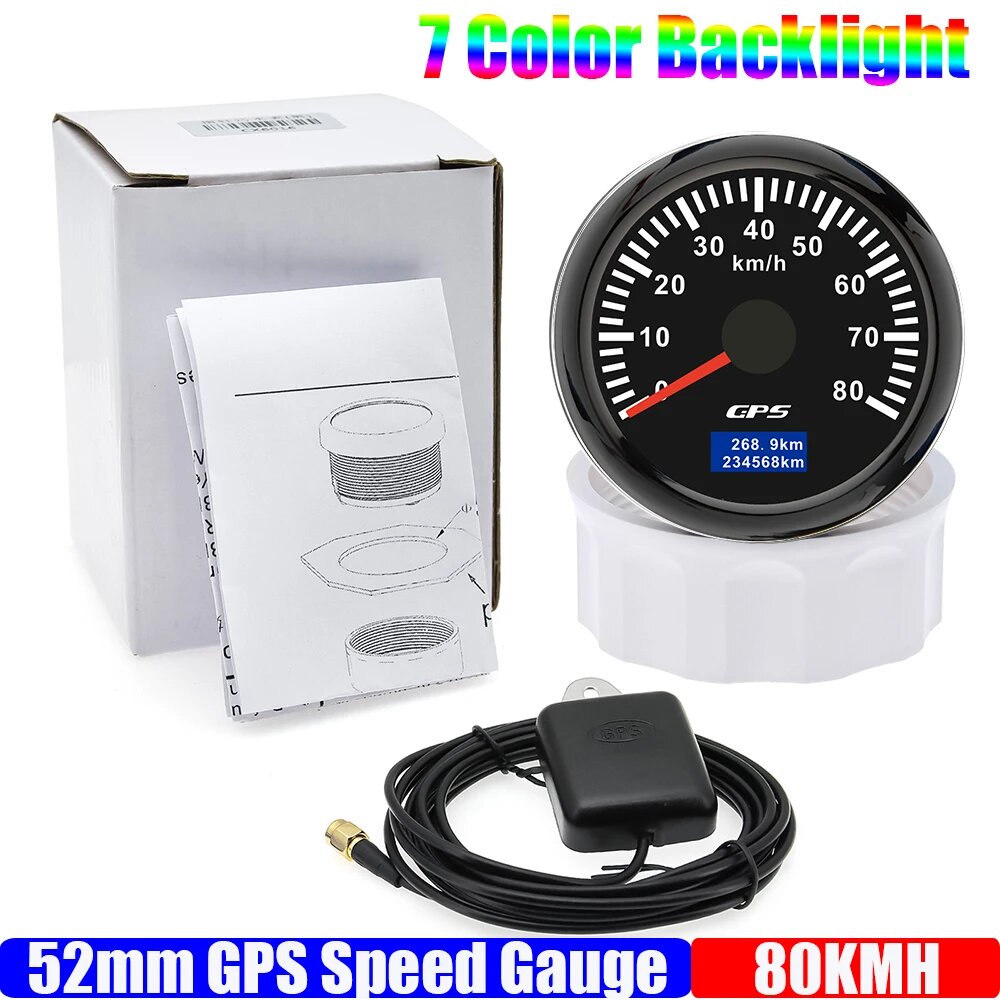 30-120KMH 52 мм GPS-спидометр с антенной 60KMH Измеритель скорости 7-цветная подсветка Одометр для автомобиля, морской лодки, 12V24V Custom 80KMH BN