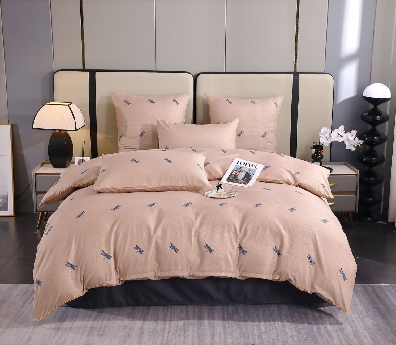 Комплект постельного белья ALANNA Комфорт Евро -Персиковый-Стрекозы/Пододеяльник-200-220 см. / Простыня - 220-240 см./ 4шт. Наволочки- 50х70 см.-2шт, 70-70-2шт.