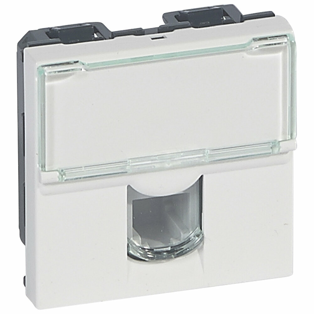 Розетка Legrand Mosaic RJ11, 2М, белая, моментальный монтаж, пластик, с защитными шторками