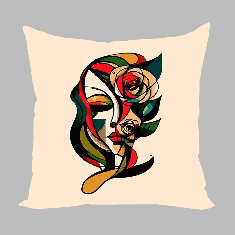 Декоративная подушка мадам с цветком 40х40 Твил