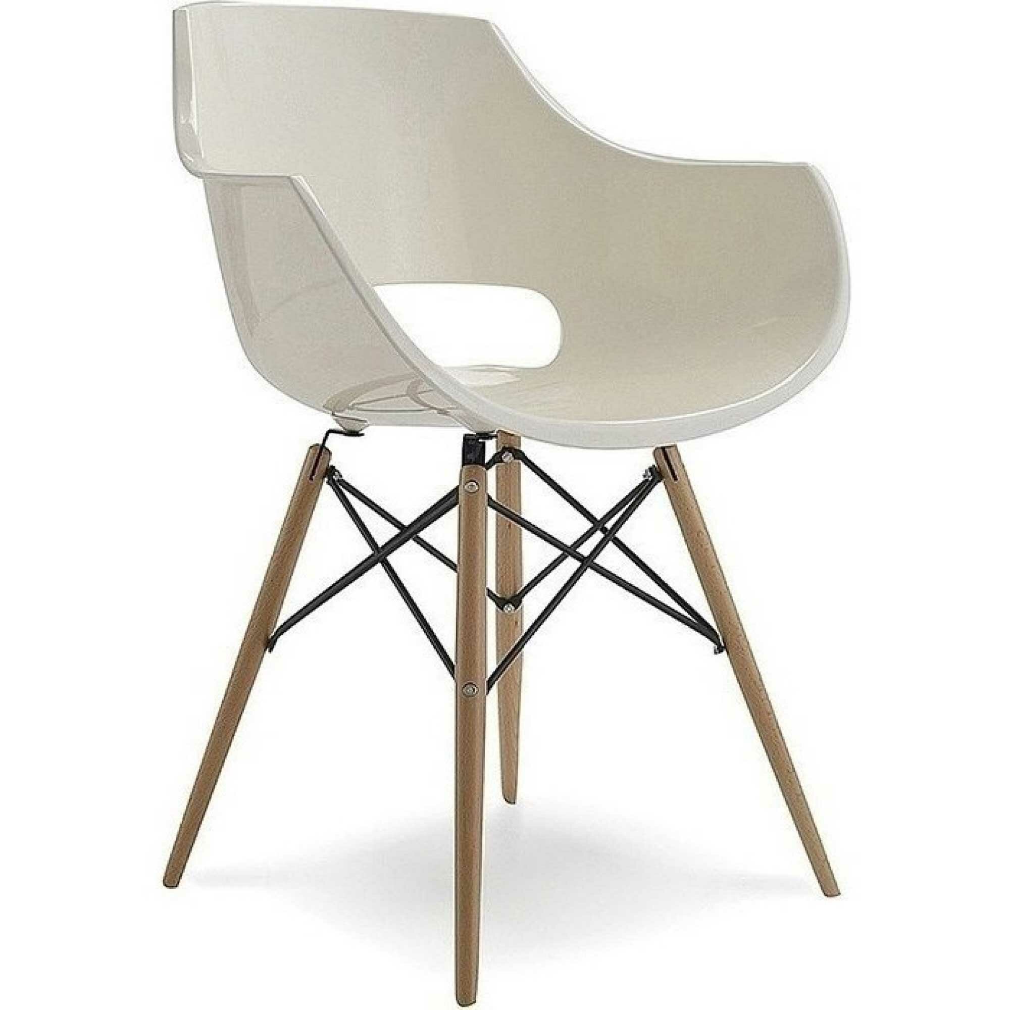 Стул-кресло PW-022 ESF белый, пластик, дерево, твердое сиденье, с подлокотниками