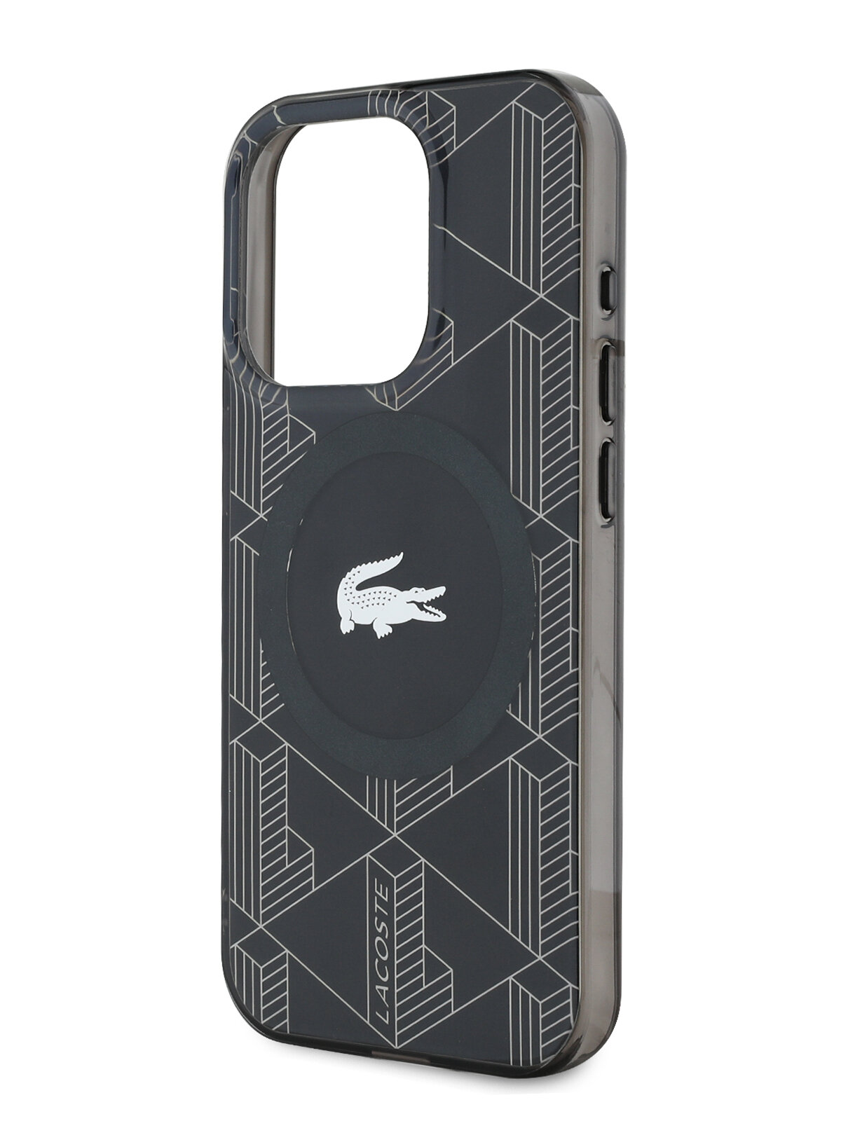 Lacoste для iPhone 15 Pro чехол PC/TPU Double layers The Blend Croc logo Hard Black (MagSafe)