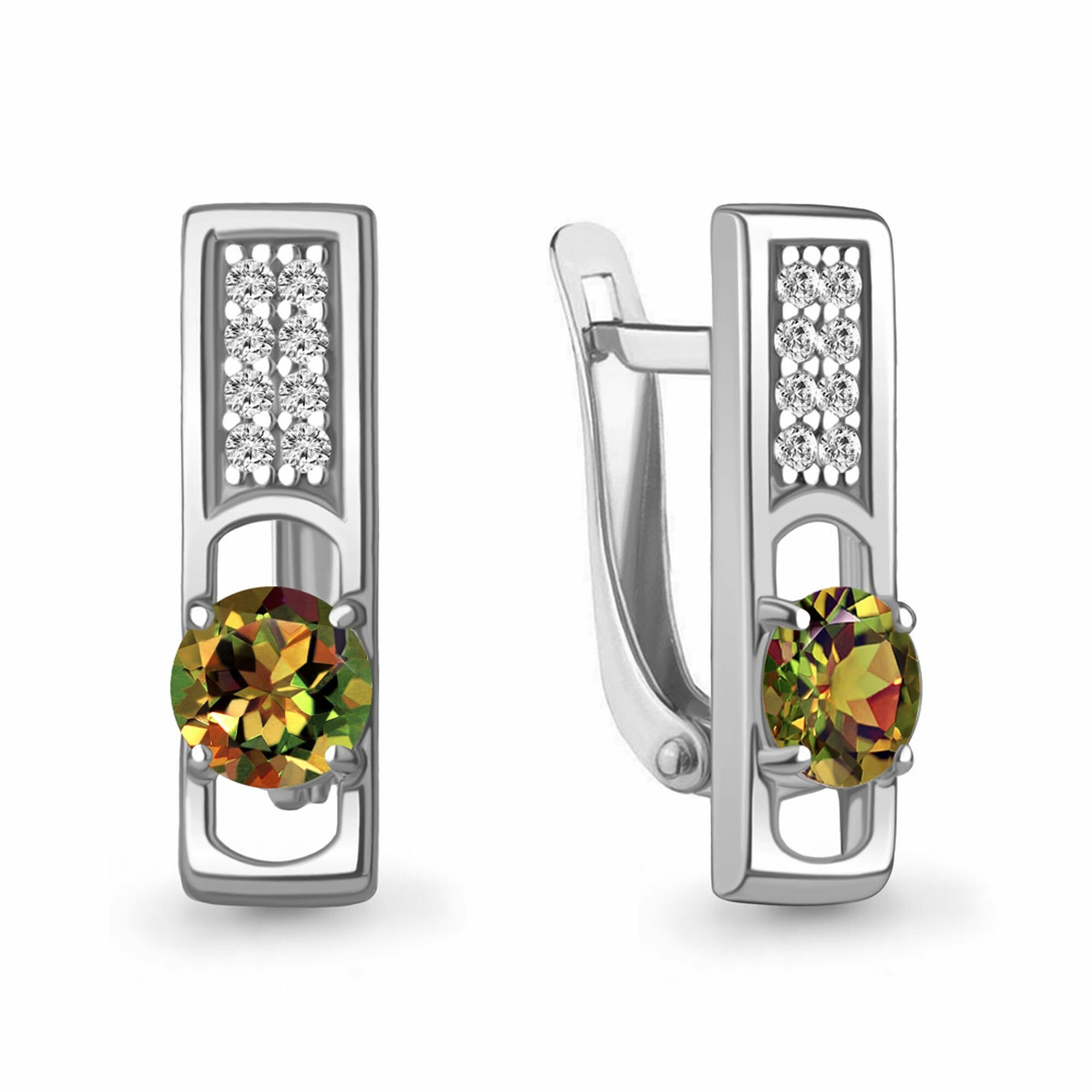 Серьги, серебро, 925 проба, родирование, султанит, фианит