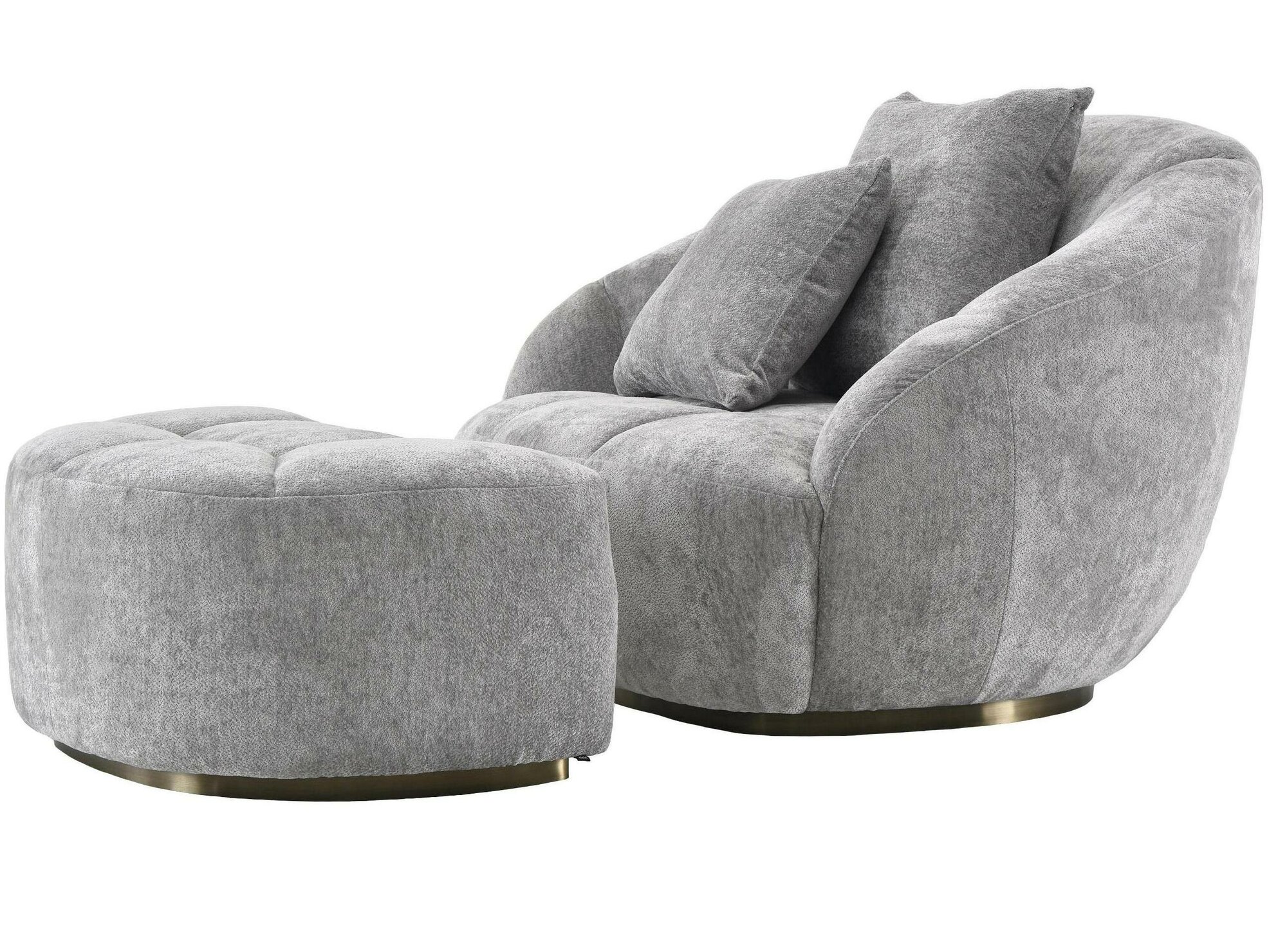 Кресло Cara с оттоманкой, Каркас - хвойная фанера, Наполнитель - ППУ, Основание - нержавеющая сталь с гальваническим