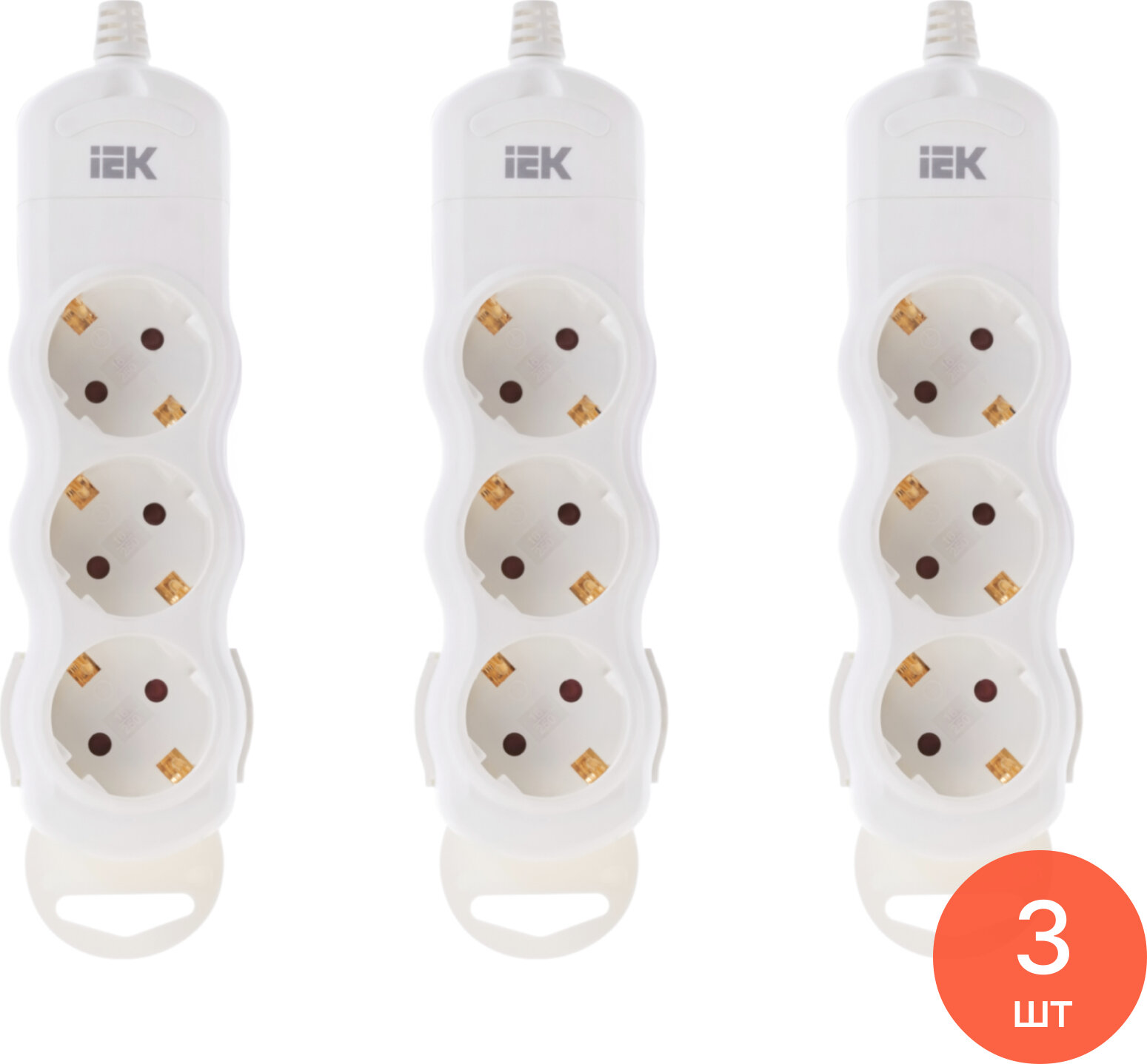 Блок розеток IEK / ИЭК РПр03 переносной разборный, 3 гнезда IP20 белый, WYP10-D-KP-16-03-ZS-K01 / колодка электрическая для удлинителя (комплект из 3 шт)