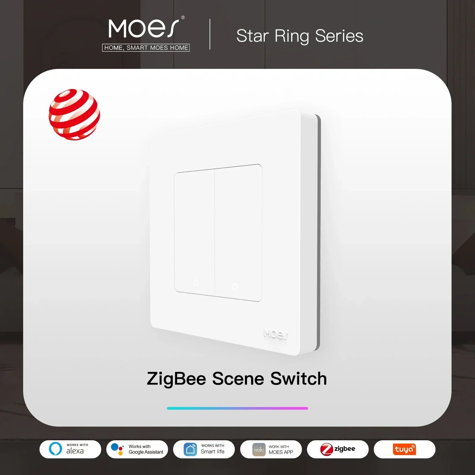 MOES ZigBee 2 gang scene switch, белый