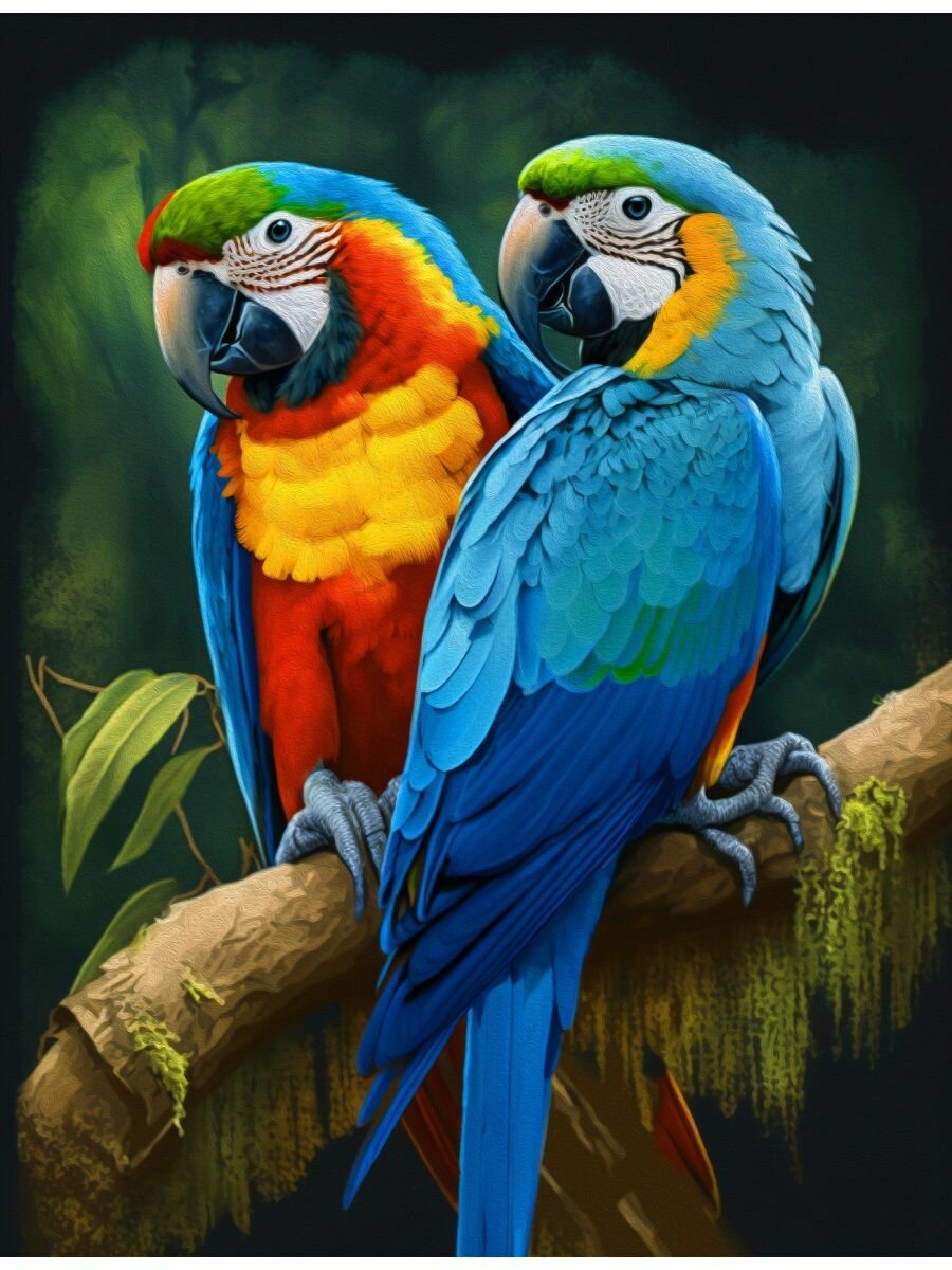 Алмаз мозаика (клас.) 30х40 см, с подр, с полн. заполн. (24 цв.) Голубые ара (Арт. НД-8582)