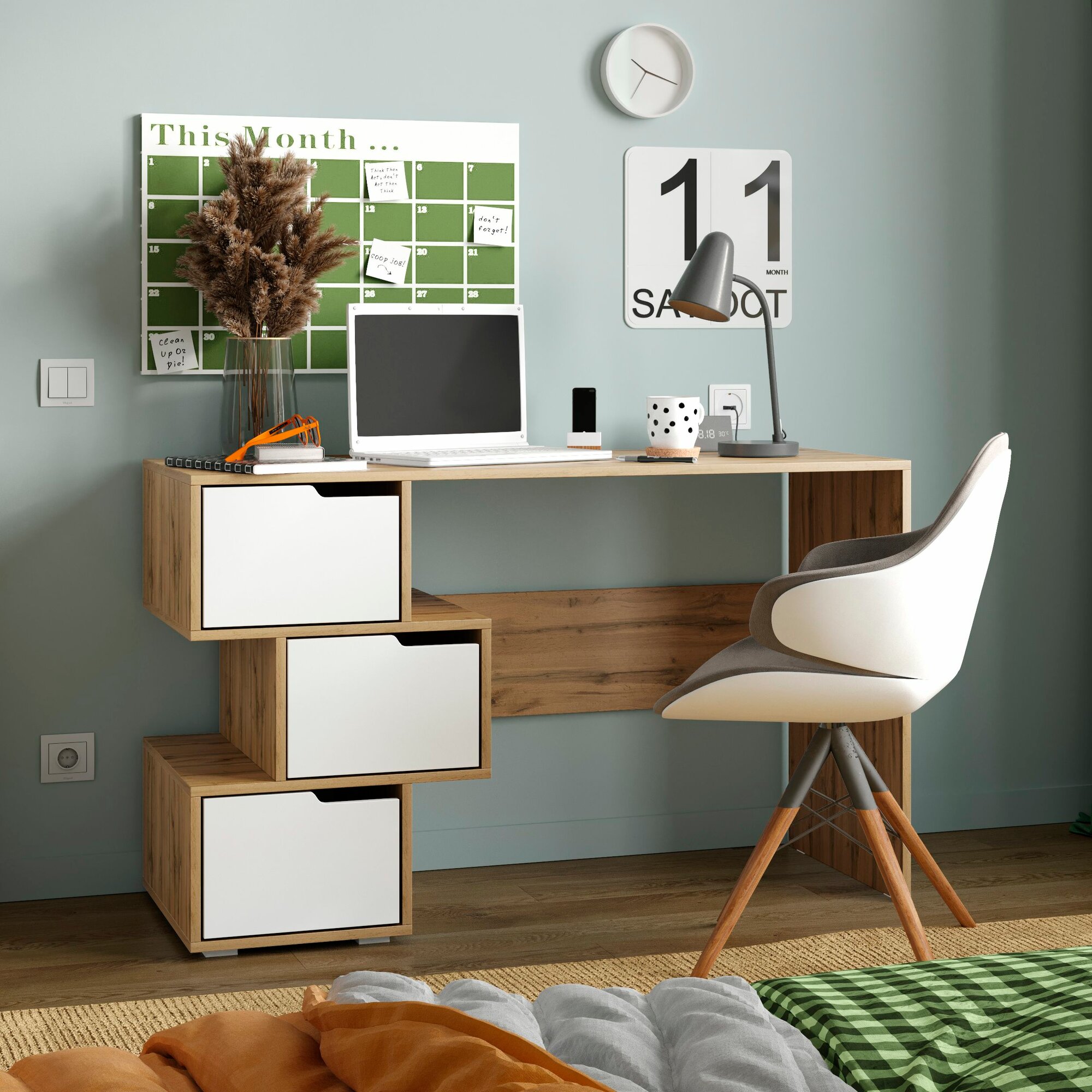 Стол компьютерный СК-11 от ВНК-Мебель, 122*75*52см, цвет Дуб вотан/Белый гялнец