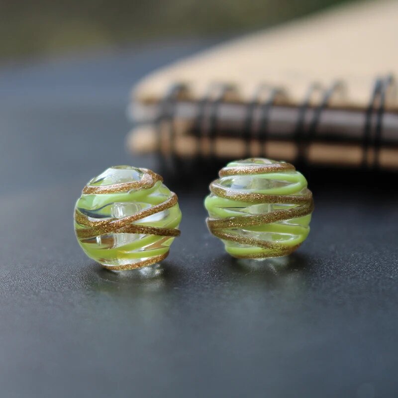 Стеклянные бусины лампворк, 14 мм, Olive GREEN