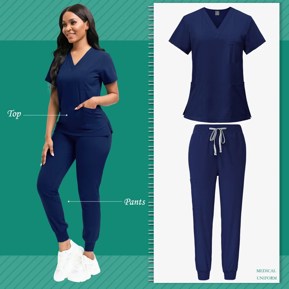 Набор медицинской формы HTTHDD из полиэстера и спандекса Синий, S, 42109-Navy blue