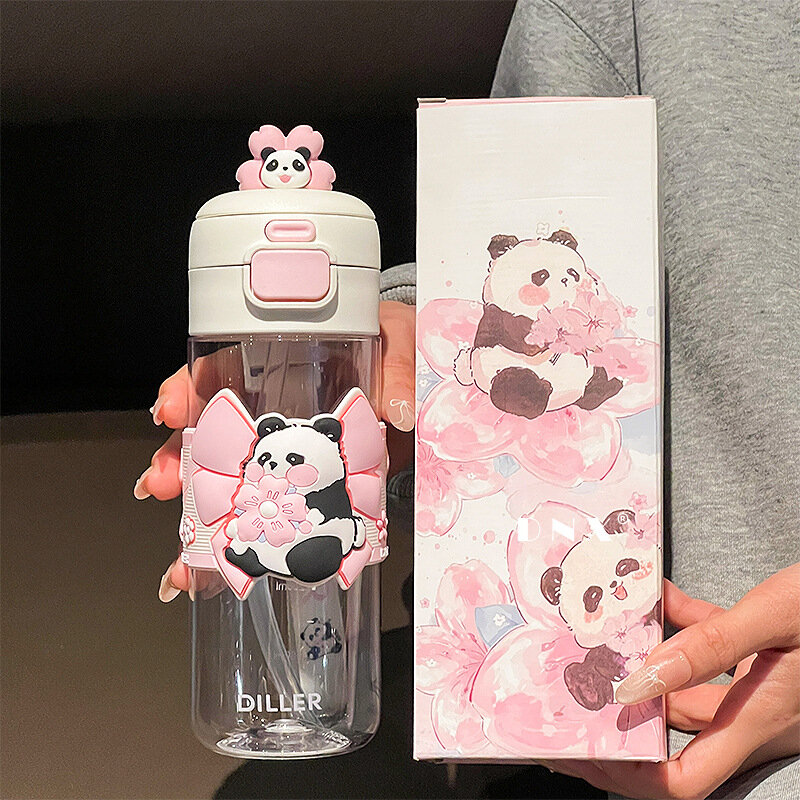 Пластиковый стаканчик Sakura panda Tritan, детский переносной двойной стаканчик для питья, переносной высококачественный милый стаканчик для воды из соломы для студентов
