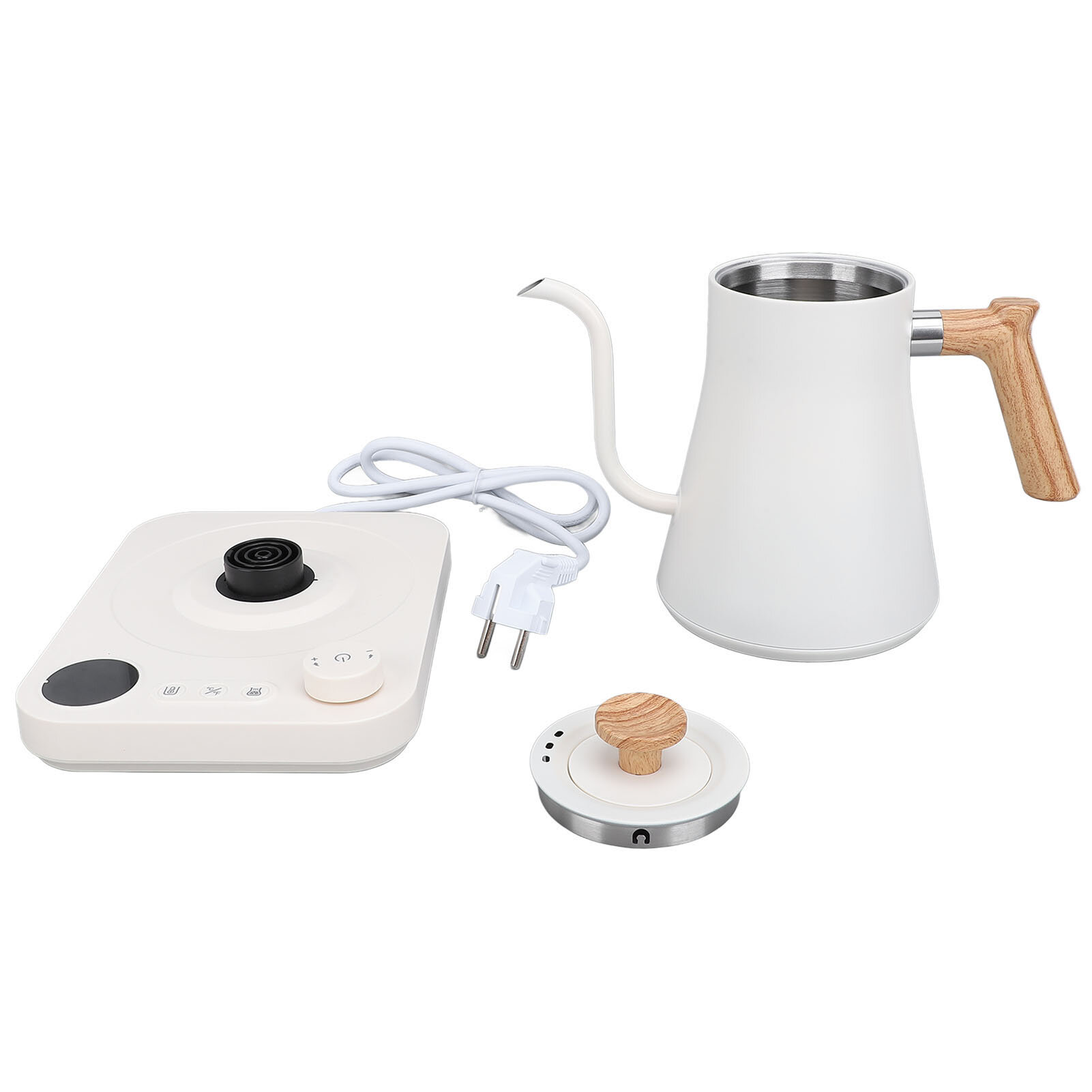 Электрический чайник с гибким носиком, 1200 Вт, из нержавеющей стали 304, с точным контролем температуры, чайник для заваривания кофе методом pour over, с ЖК-экраном и таймером, для дома, белый, евров