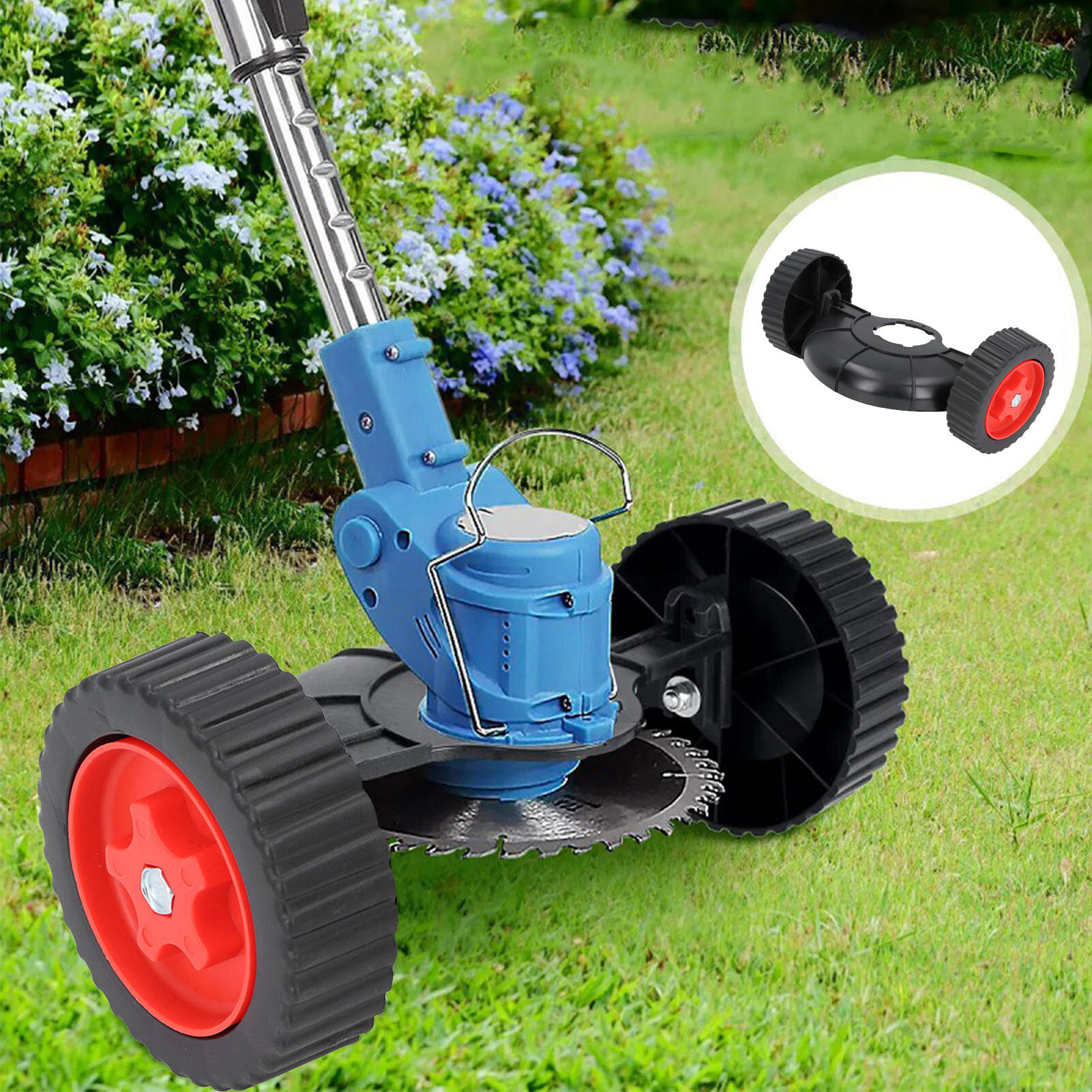 Подставочное колесо для триммера для травы регулируемое по высоте пластиковое для замены, диаметр колеса 15 см / 5.9 дюйма, вес approx. 341 г / 12 унций, в комплект входят 2 колеса и 1 аксессуар, универсальное для газовых, бензиновых и электрических