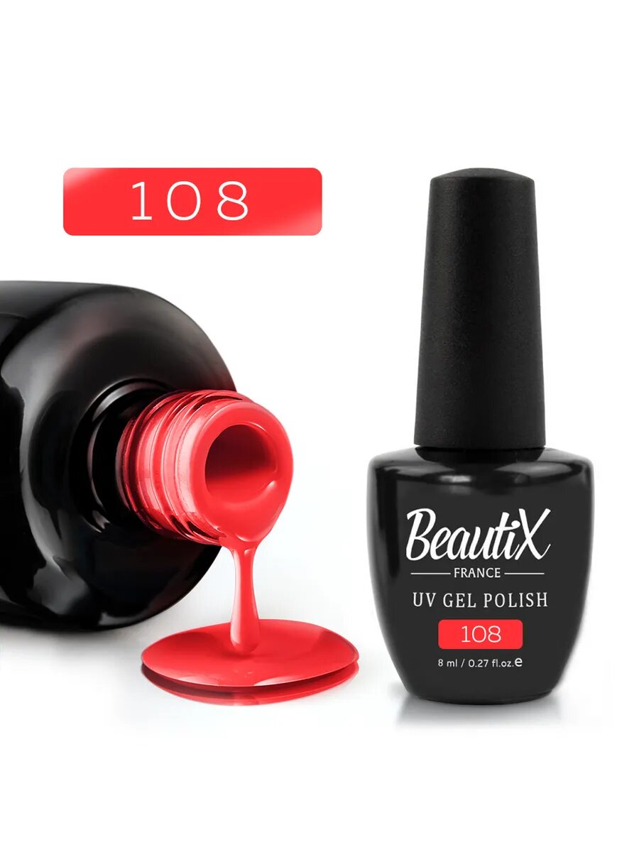Гель-лак BeautiX UV Gel Polish 108, для ногтей, красный, 8 мл
