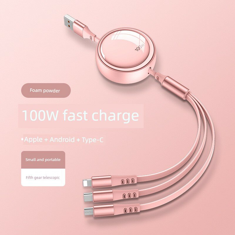 Кабель для автомобильного зарядного устройства 100 Вт с USB-C для Apple и Android, длина 1,2 м, цвет Foam Pink, быстрая