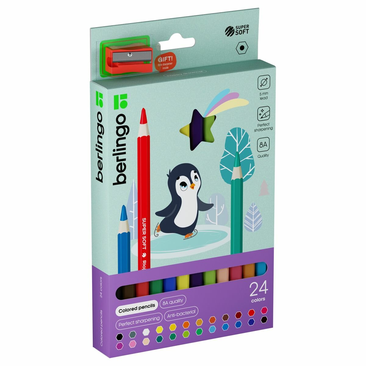 Карандаши цветные утолщенные Berlingo "SuperSoft. Jumbo", 24цв, шестигранные, заточ, европ.