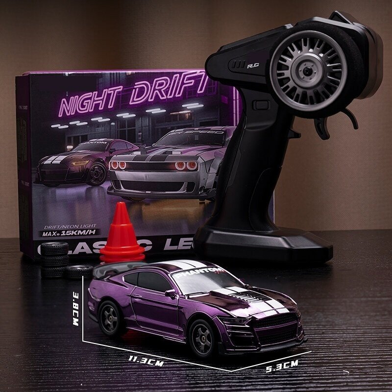 Мини-дрифт-кар 1:43 4WD 2.4G, полный пропорциональный контроль, 3 скорости, подсветка, Type-C зарядка, игрушка для стола