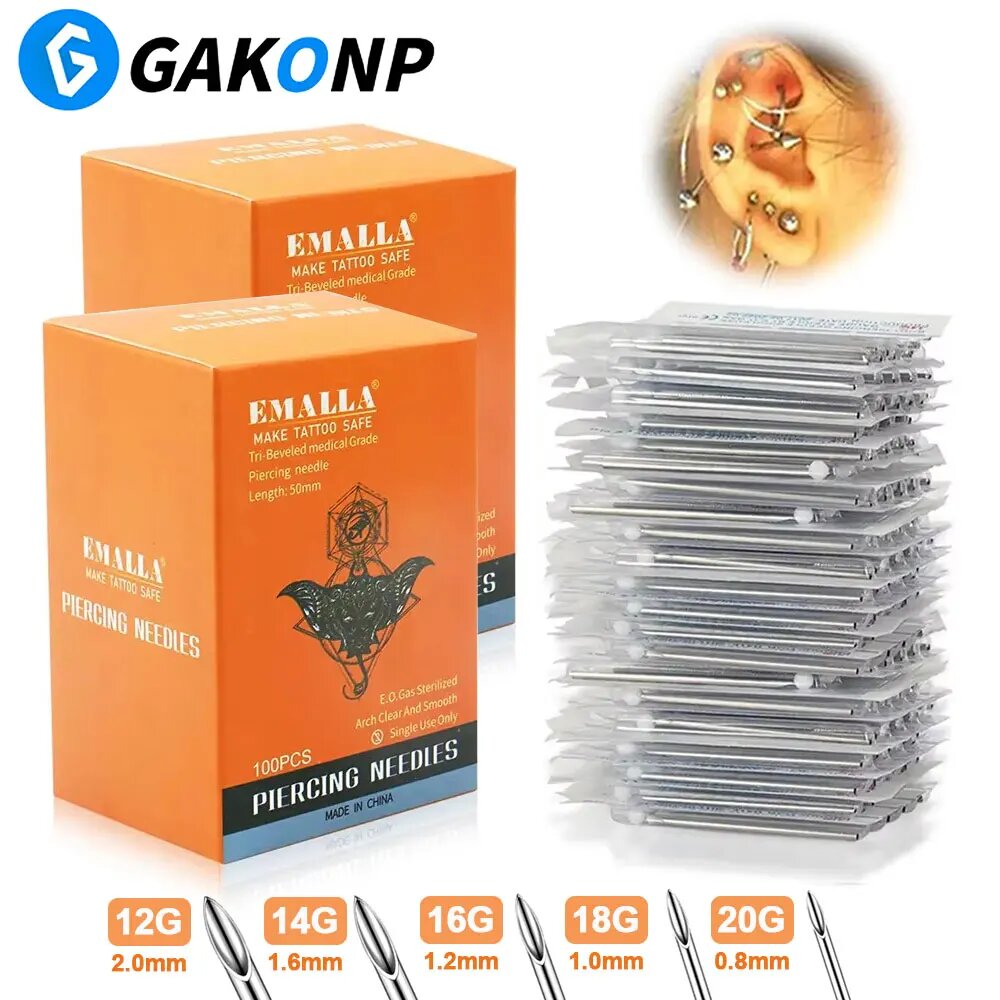 Стерильные иглы для пирсинга Emalla 12G, 100 шт.