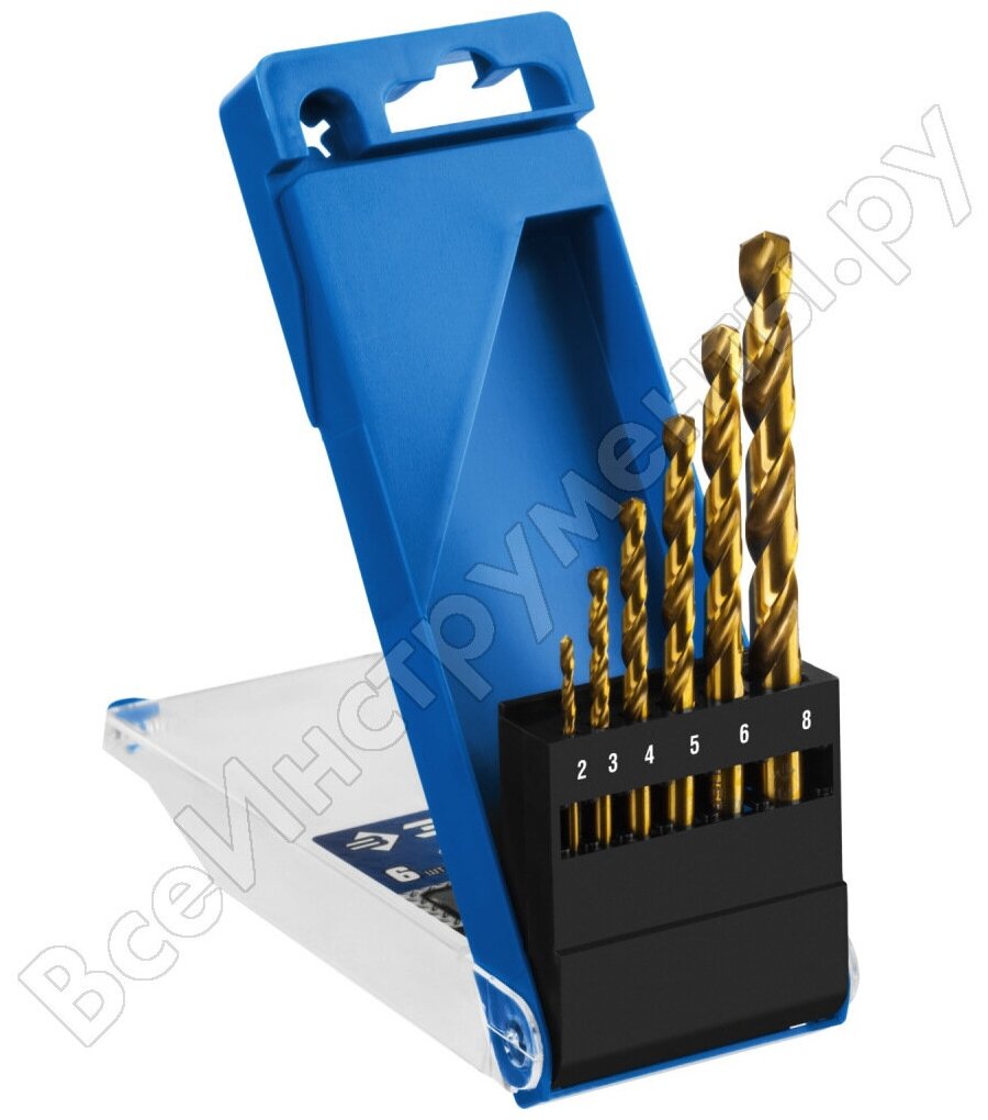 Набор сверл по металлу ЗУБР Титан сталь Р6М5, 2-8 мм, 6 шт 29615-H6