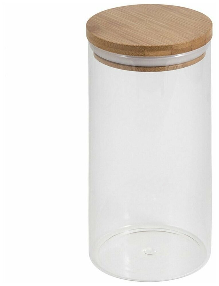 Банка для сыпучих продуктов Mallony BAMBU, стеклянная, крышка бамбук, 1.3 л