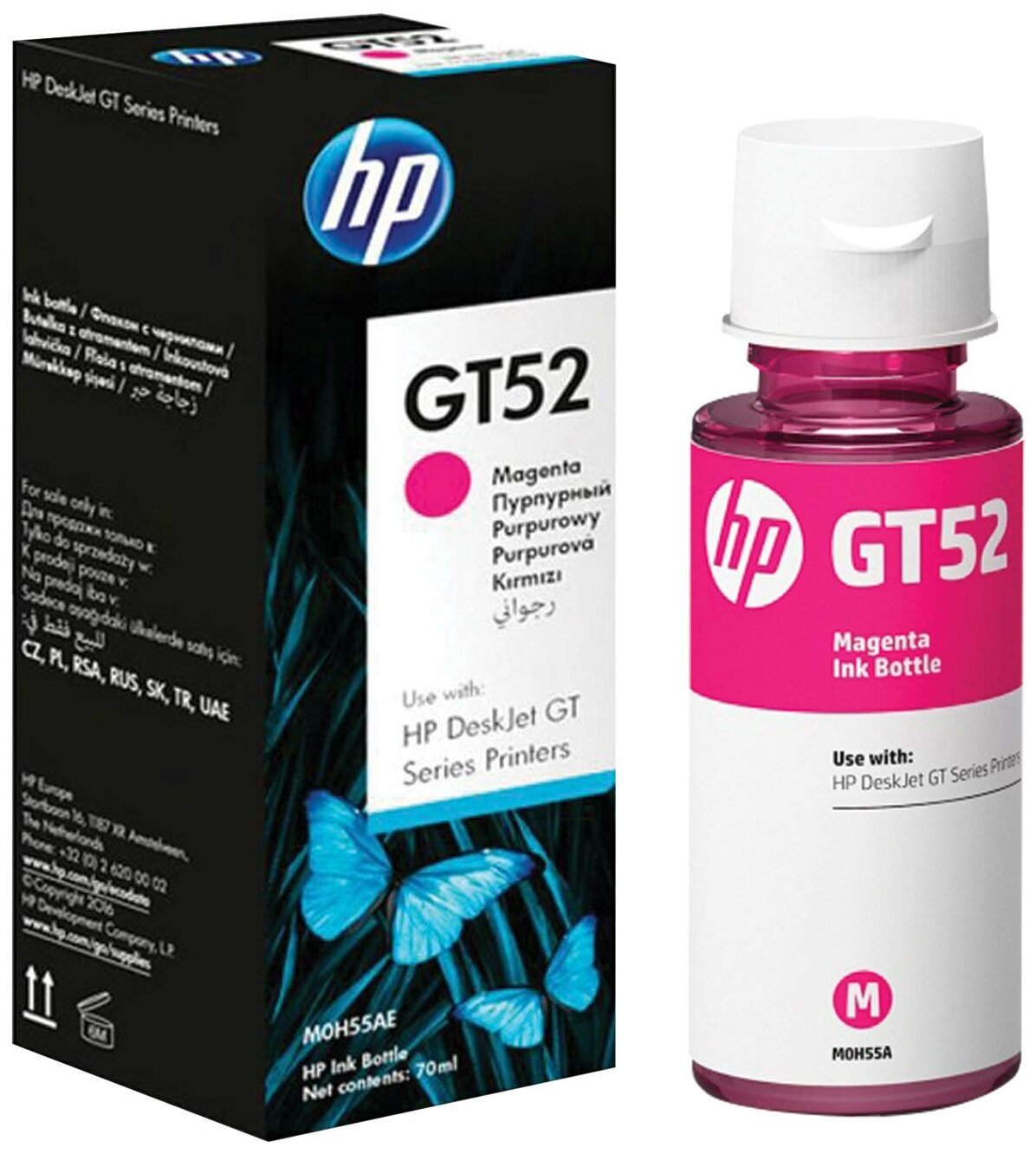 Чернила HP GT52 для InkTank 315, 410, 415, SmartTank 500, 515, 615, пурпурные, ресурс 8000 страниц, оригинальные M0H55AE