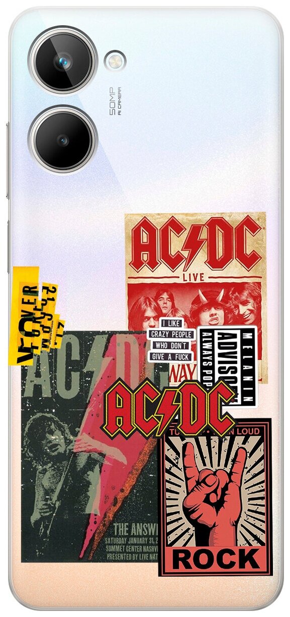 Силиконовый чехол с принтом AC/DC Stickers для Realme 10 4G / Рилми 10 4Г
