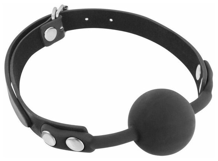 Черный силиконовый кляп-шарик на ремешках, Fetish Tentation, силикон, черный