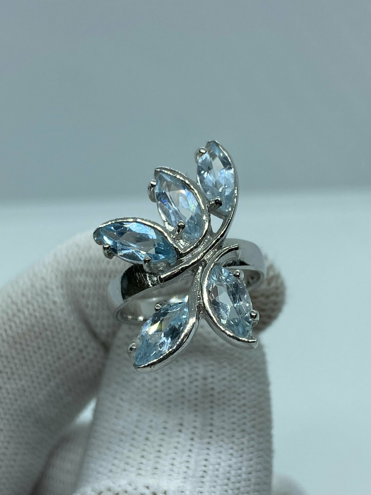 Кольцо на фалангу, серебро, 925 проба, родирование, топаз