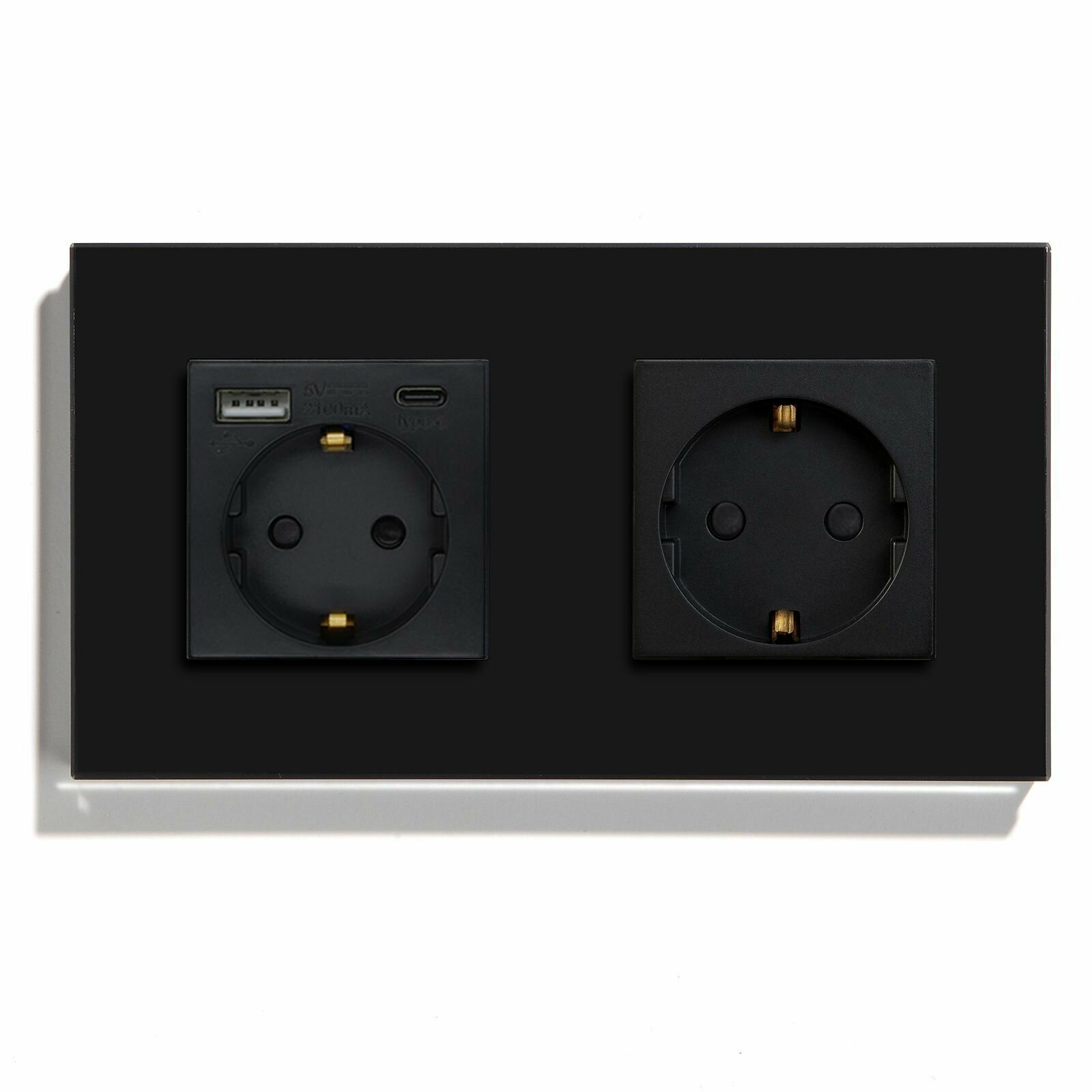 Розетка электрическая 2 поста с Usb/Type-C и розеткой Eu 220, цвет черный