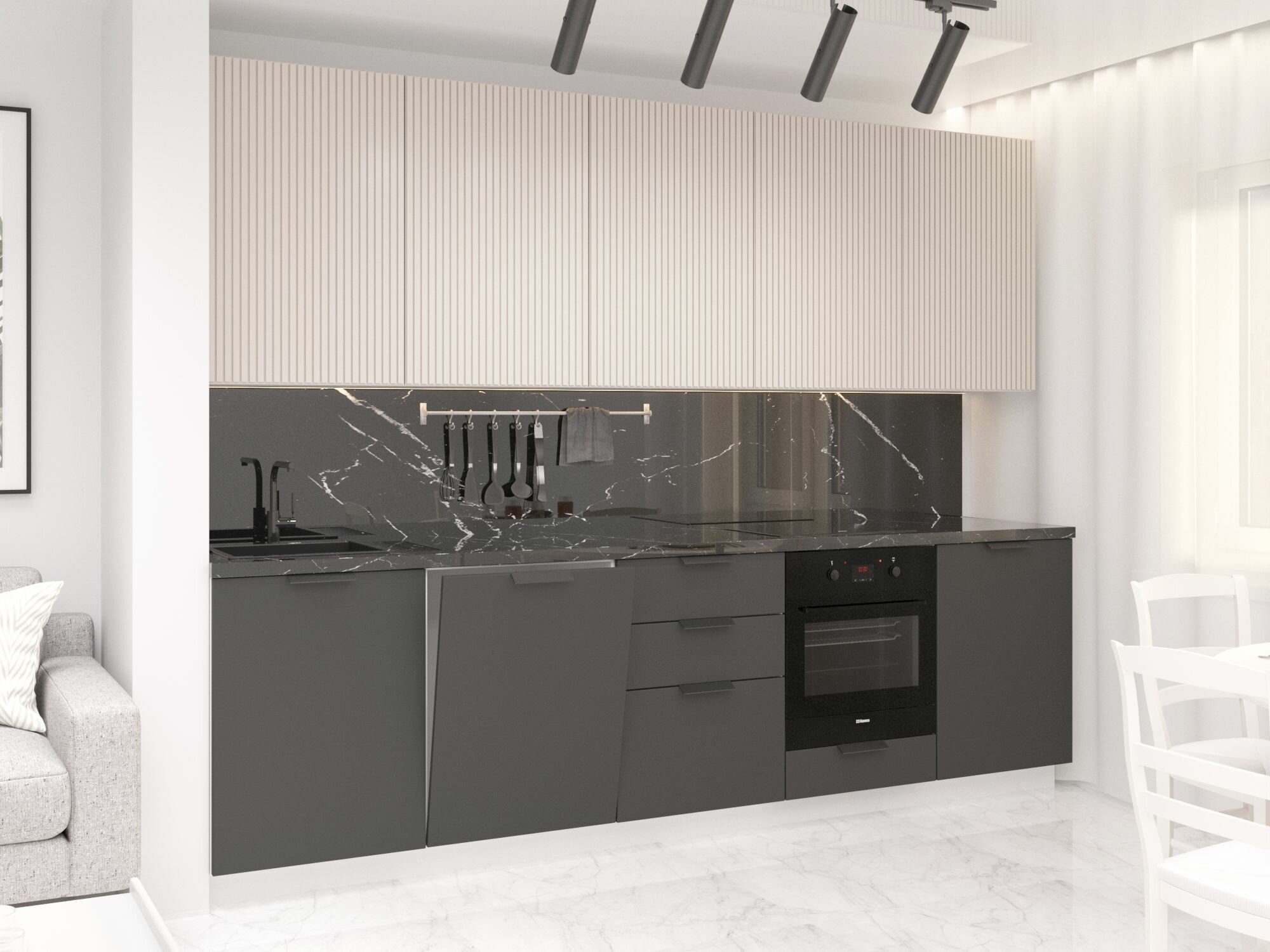 Кухонный гарнитур Евро Лайн Антрацит/Агат, 3000 мм