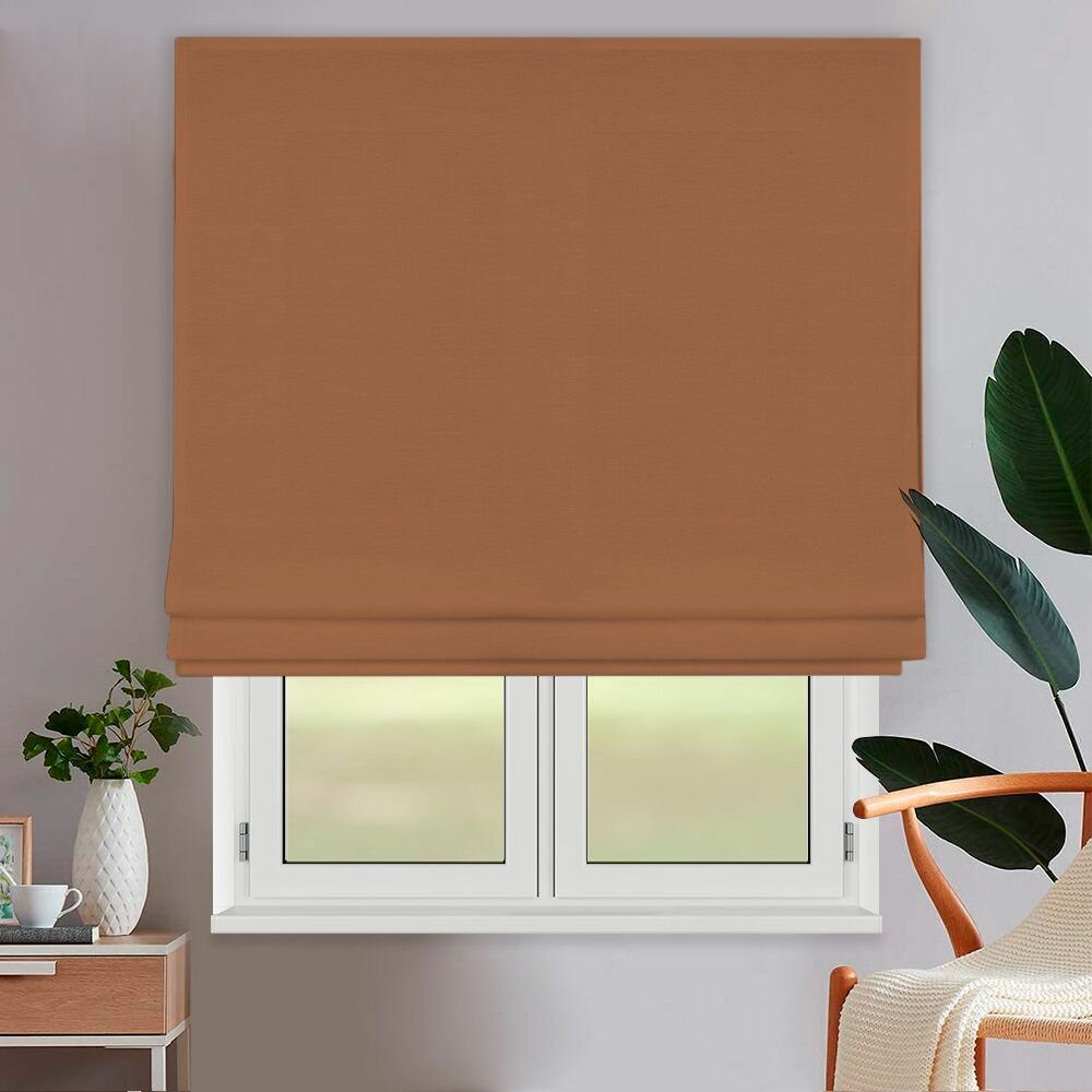 Римская штора Блэкаут на окно OLEXDECO 180х170 см для кухни, гостиной, детской, ткань Монро, цвет сиена, с черным цепочным карнизом Мадрид