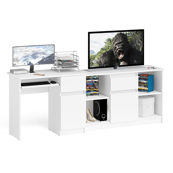 Стол компьютерный Мори МС-1 правый + Тумба МТВ1204.1, цвет белый