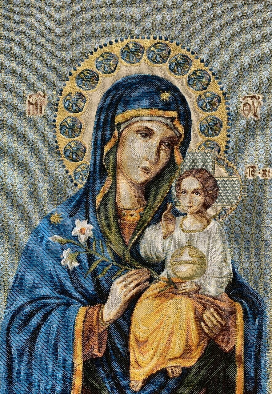 Гобелен, гобелен без рамы 24х34 см / Икона Божьей Матери "Неувядаемый Цвет"