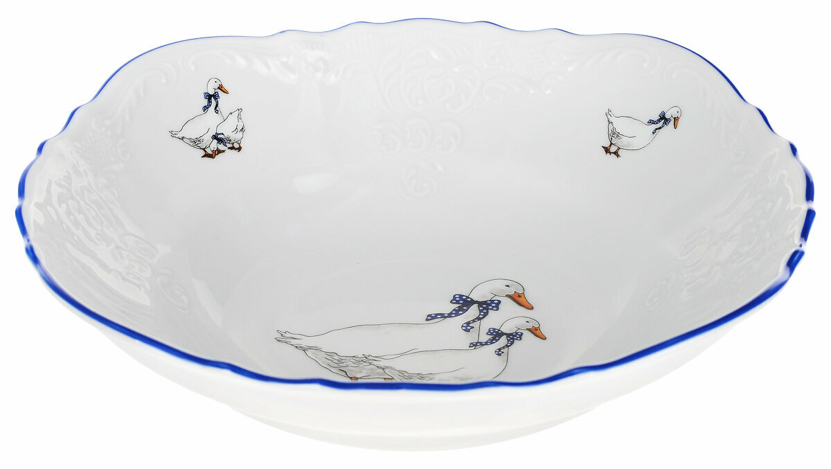 Салатник фарфоровый большой 23 см Bernadotte Гуси, салатница для сервировки стола, белый фарфор, Бернадотт Чехия