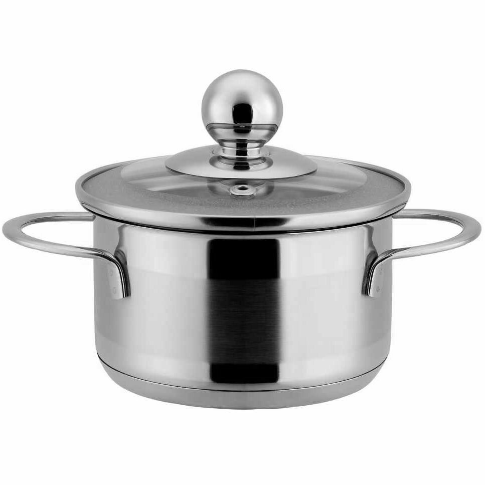 Кастрюля 0.8 л нержавеющая сталь с крышкой Zeidan, для индукционной и газовой плиты, с толстым дном 0.8 литра