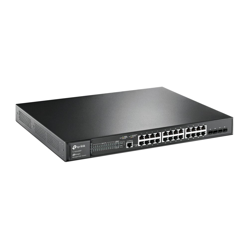 Коммутатор TP-Link JetStream TL-SG3428MP, управляемый, 24x1 Гбит/с, SFP 4x1 Гбит/с, установка в стойку, PoE: 24x30 Вт (макс. 384 Вт)
