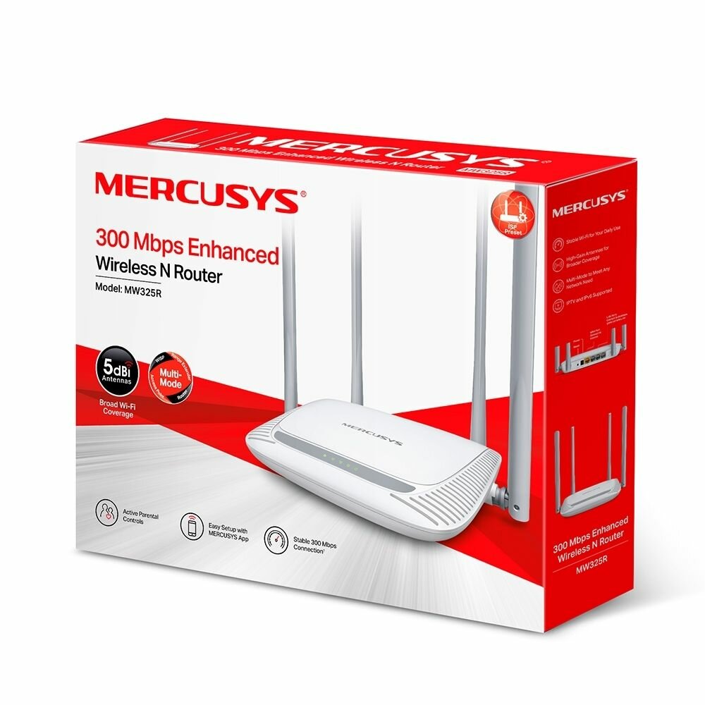 Wi-Fi роутер, маршрутизатор MERCUSYS MW325R (WANx1, LANx3, 300 Мбит/с)