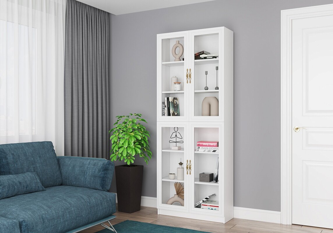 Книжный шкаф МебельЛэнд24 Карлос - 34 Белый 80x29x203